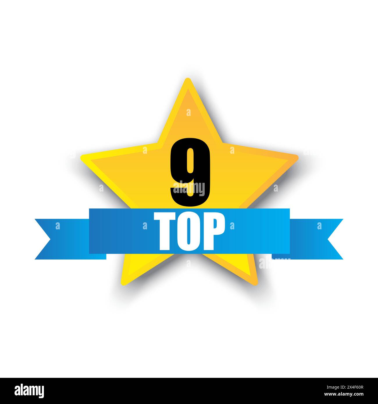 Number nine top star badge. Vector rating symbol. Bright ribbon design ...