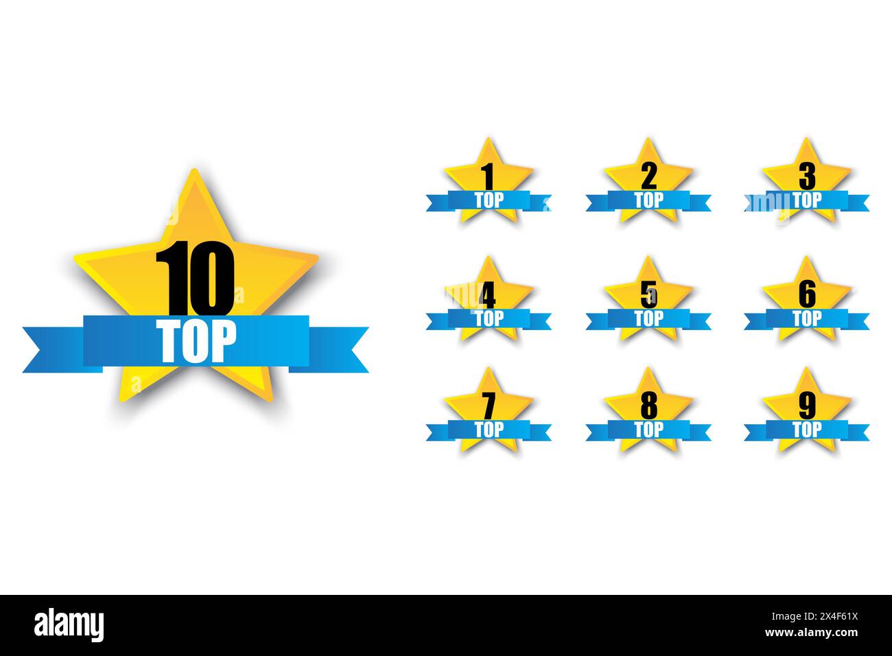 Top ten ranking stars set. Vector badge design. Yellow and blue ribbon ...