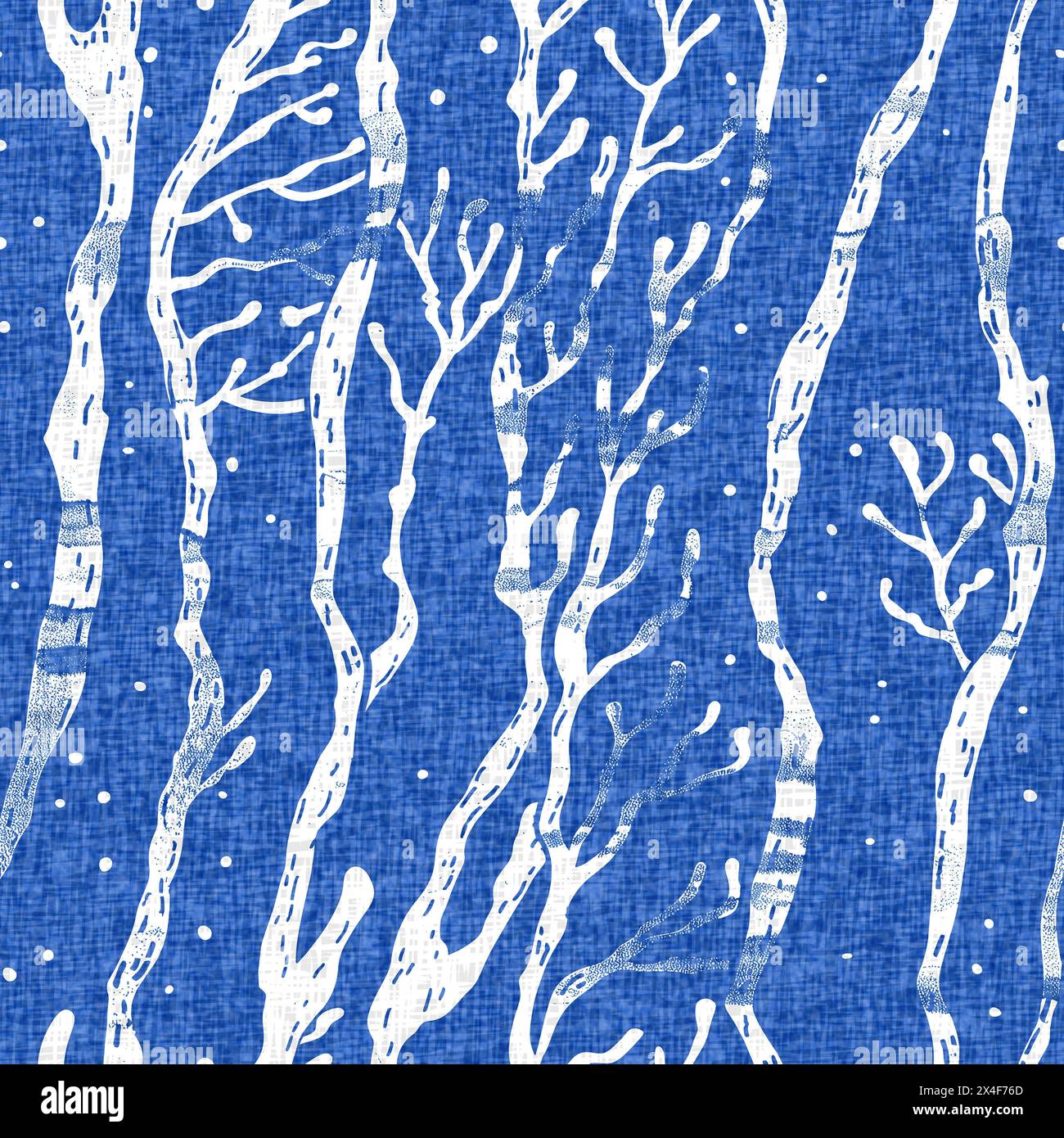Whimsical seaweed kelp coastal electric blue beach pattern. Batik ...