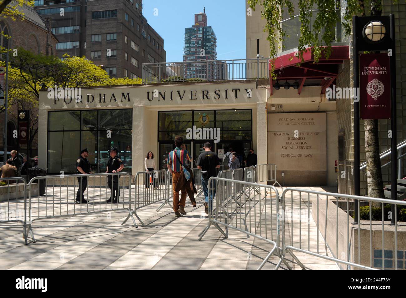 Barricades are seen outside of Fordham University where the New York ...