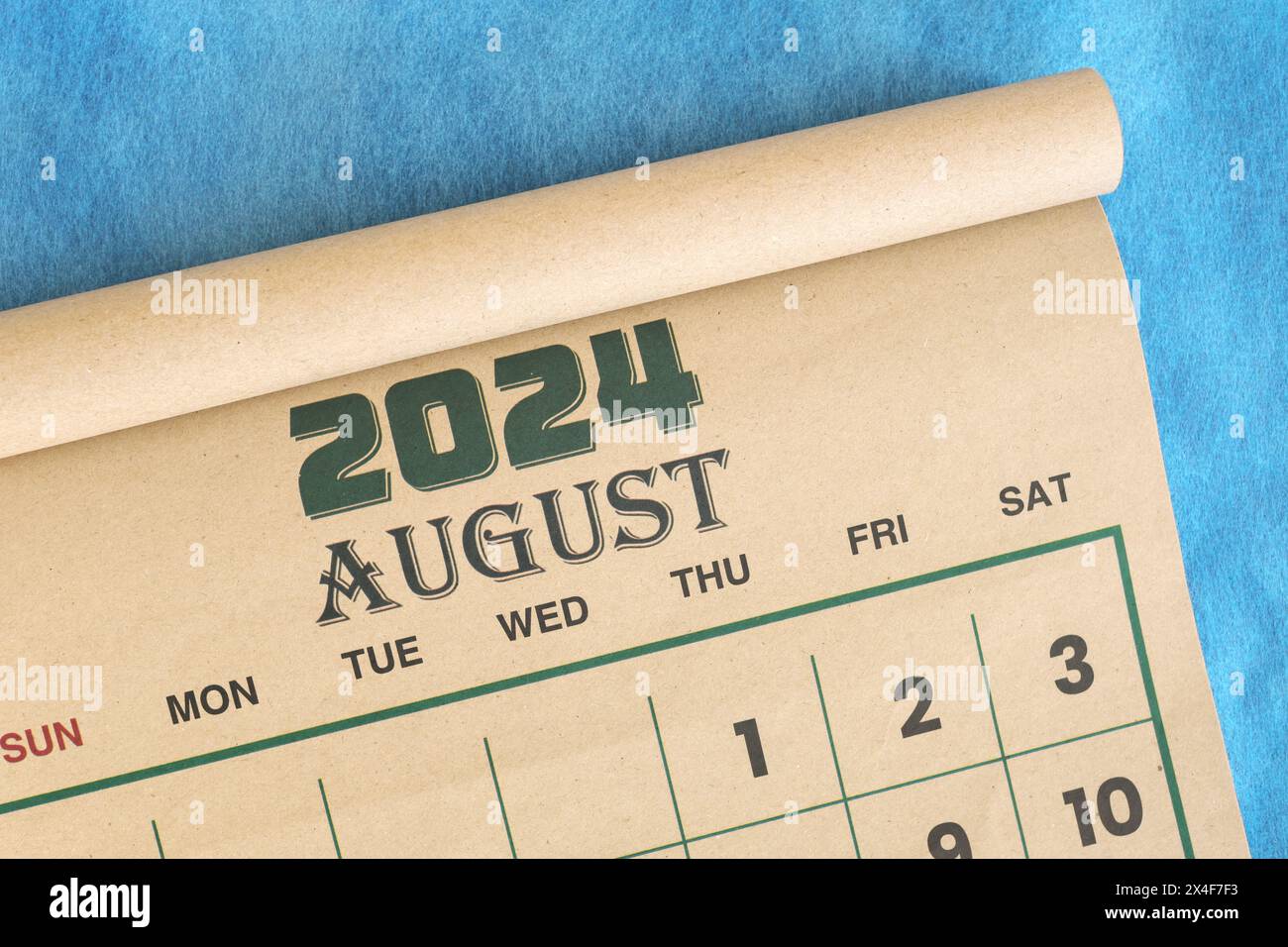 August 2024 calendar flat lay in blue background with copy space Stock ...