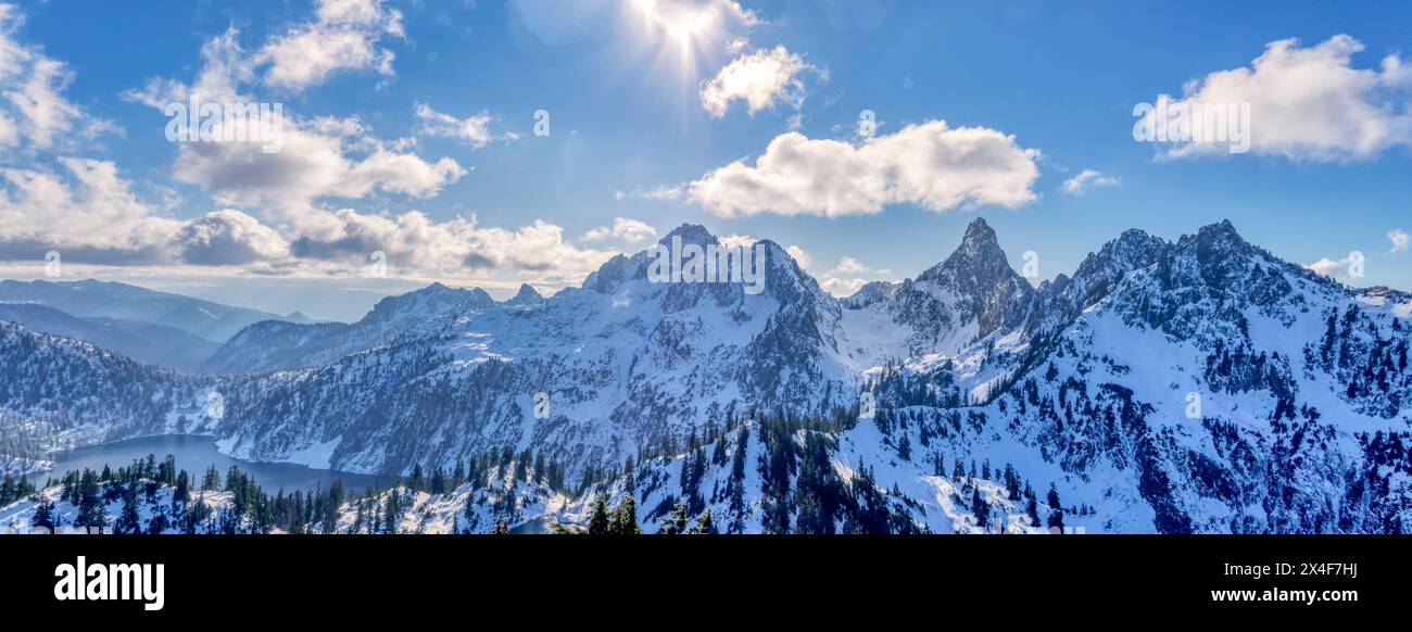 USA, Washington State, Alpine Lakes Wilderness. Panorama view of ...