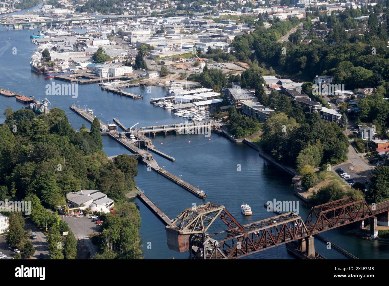 USA, Washington State, Seattle. Salmon Bay, Hiram M. Chittenden Locks ...