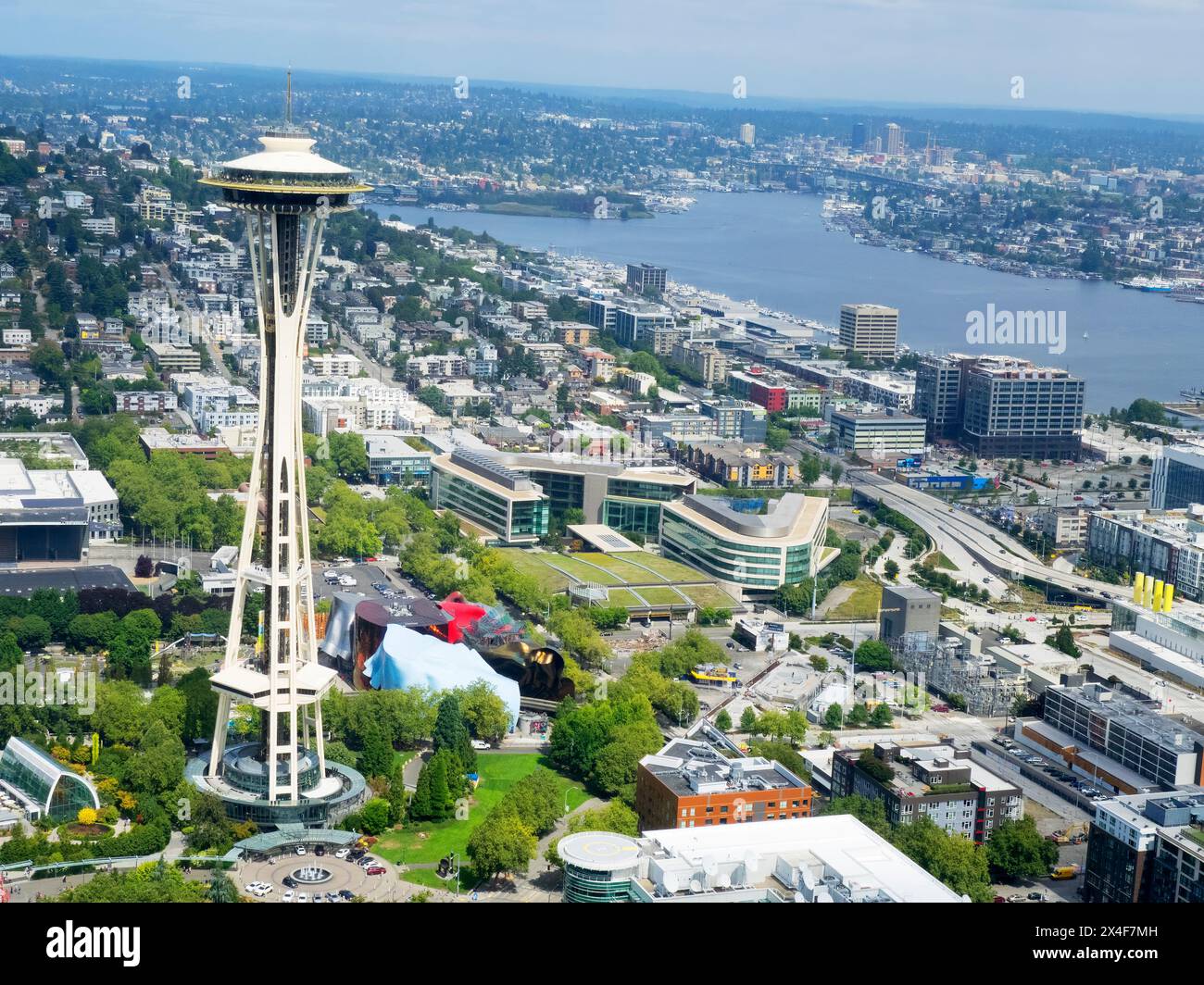 USA, Washington State, Seattle. Space Needle and Lake Union Stock Photo ...