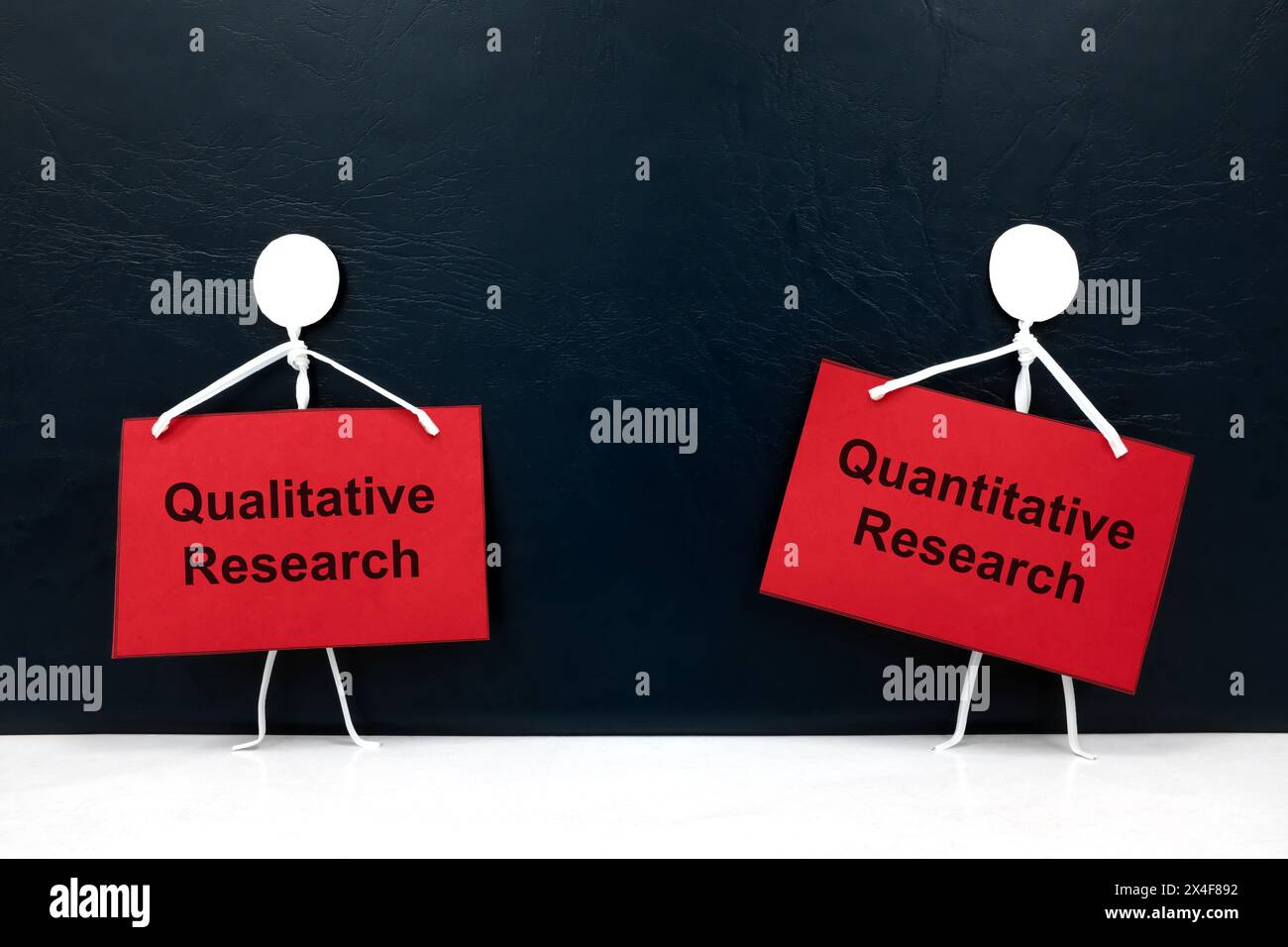 Quantitative vs qualitative research concept. Human stick figure ...
