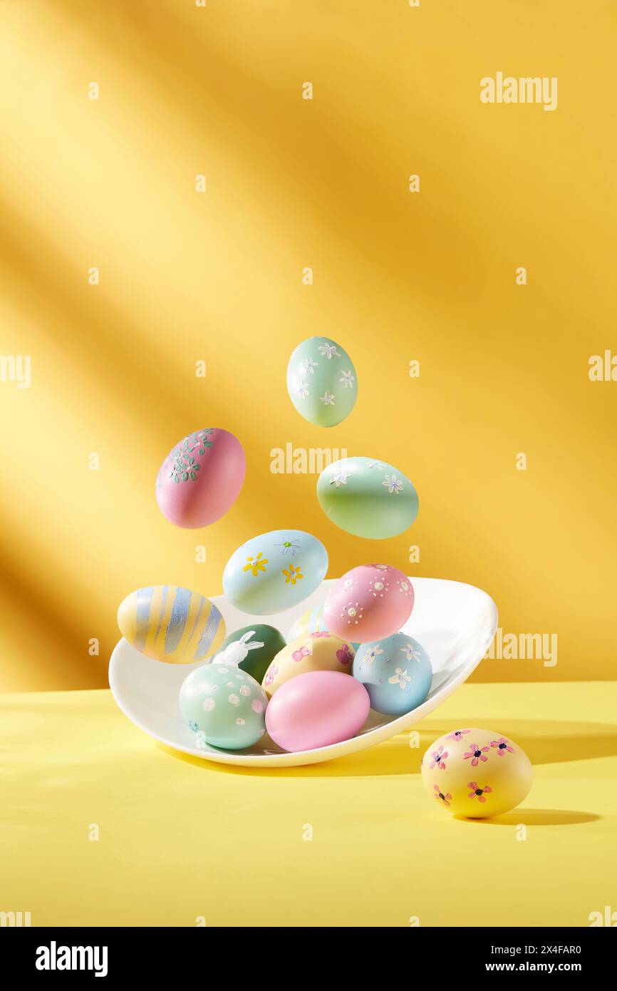 A festive Easter scene unfolds in this front view snapshot. White dish ...