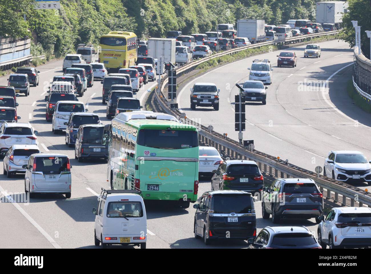 Tokyo, Japan. 3rd May, 2024. Motorists are caught in a traffic jam ...