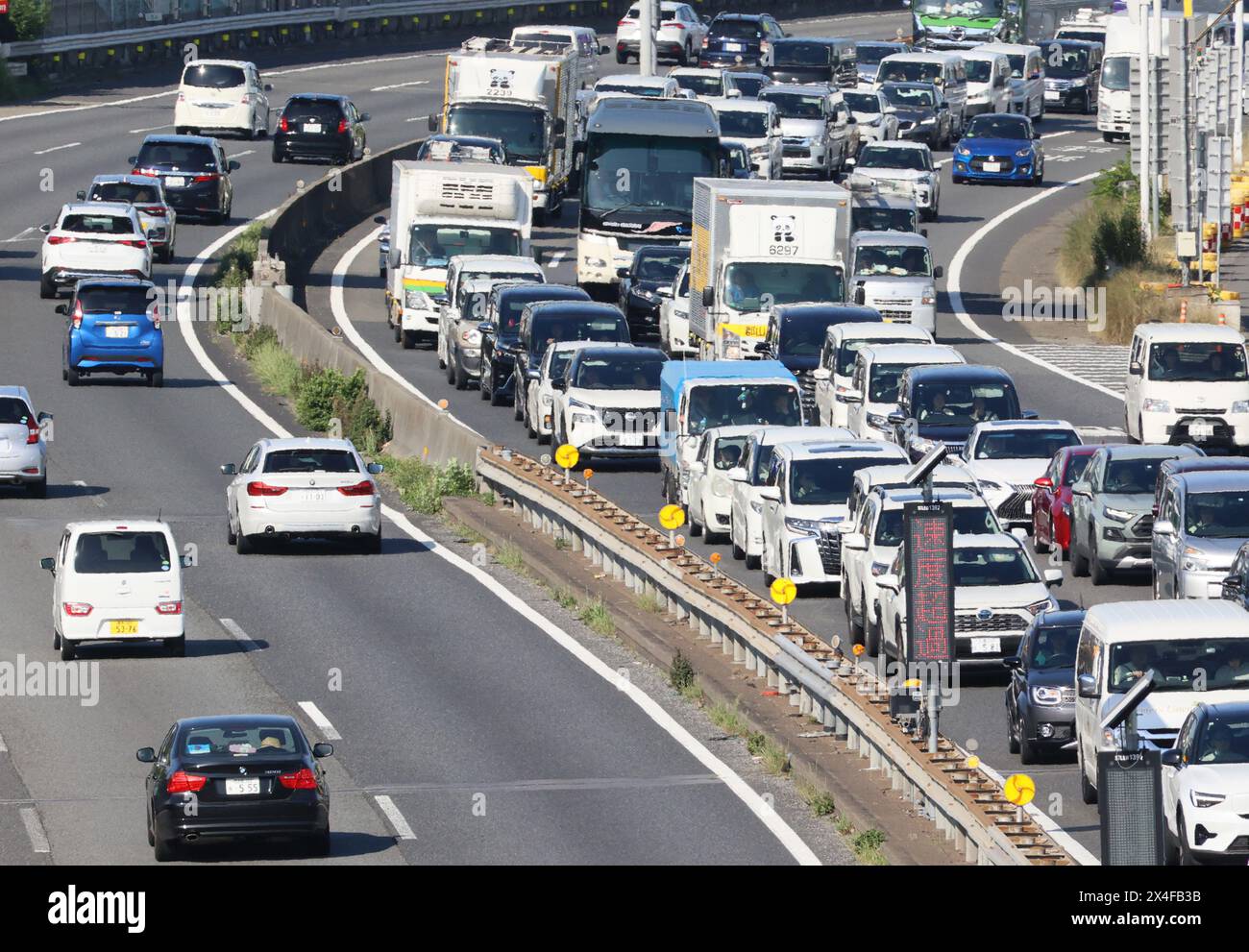 Tokyo, Japan. 3rd May, 2024. Motorists are caught in a traffic jam ...
