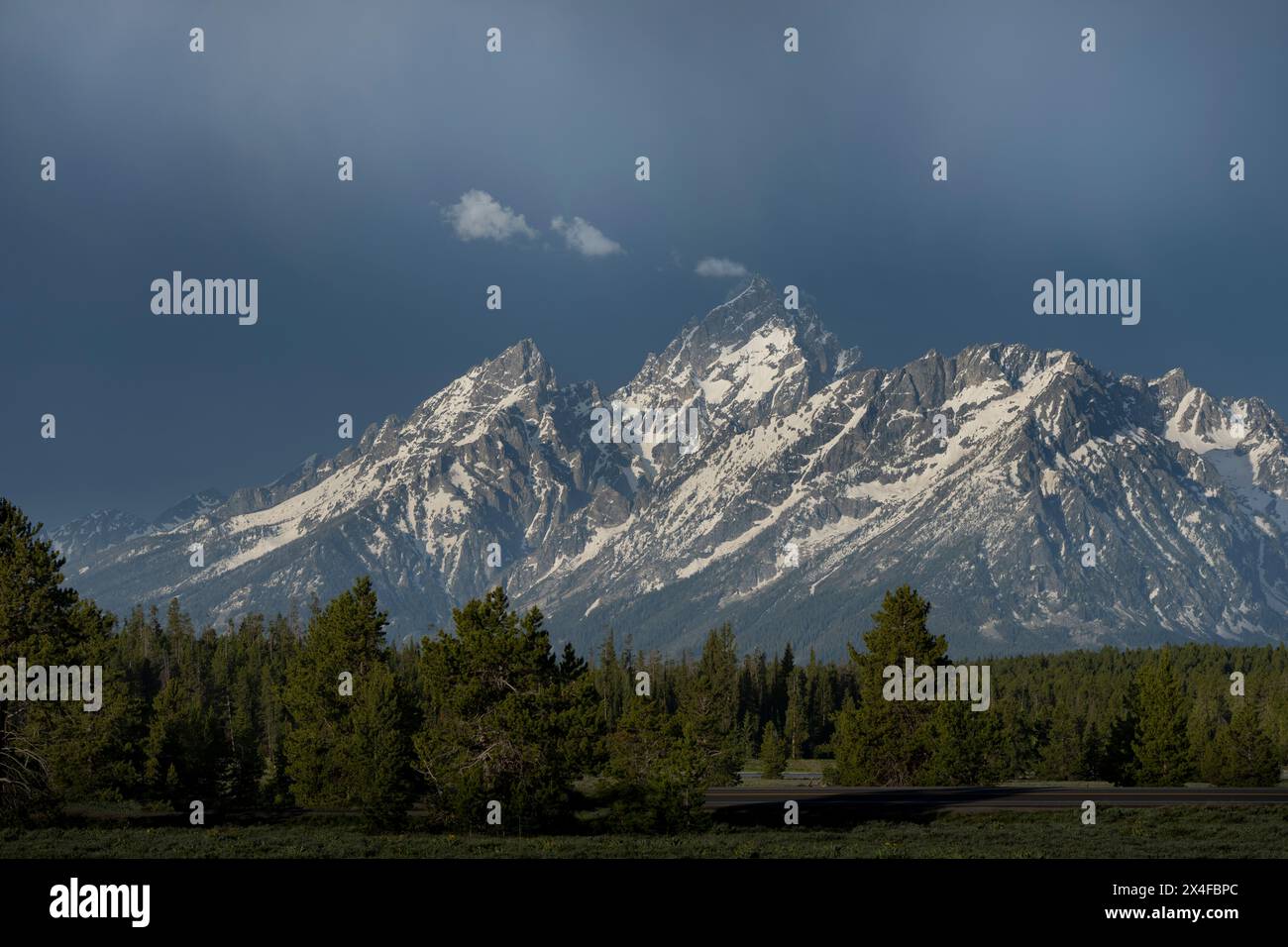 USA, Wyoming, Grand Teton National Park. Spring rainstorm nears ...