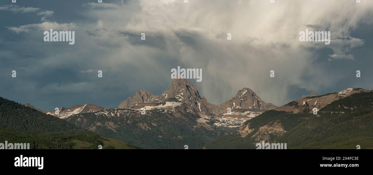 USA, Wyoming. Panoramic landscape of Grand Teton and Teton Mountains ...