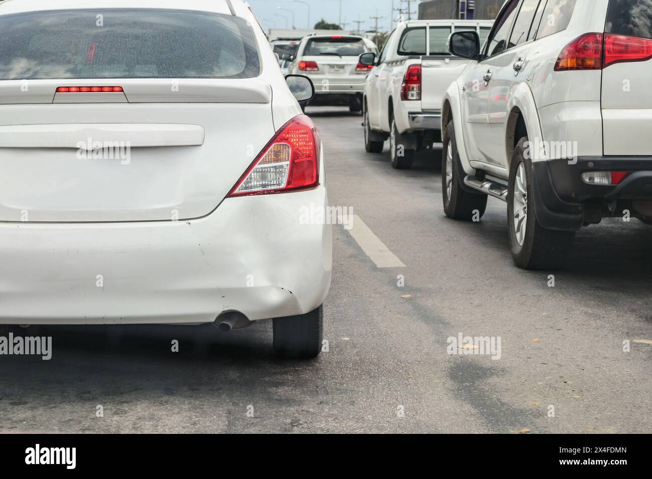 Backside of car has dented rear bumper damaged after accident on the ...