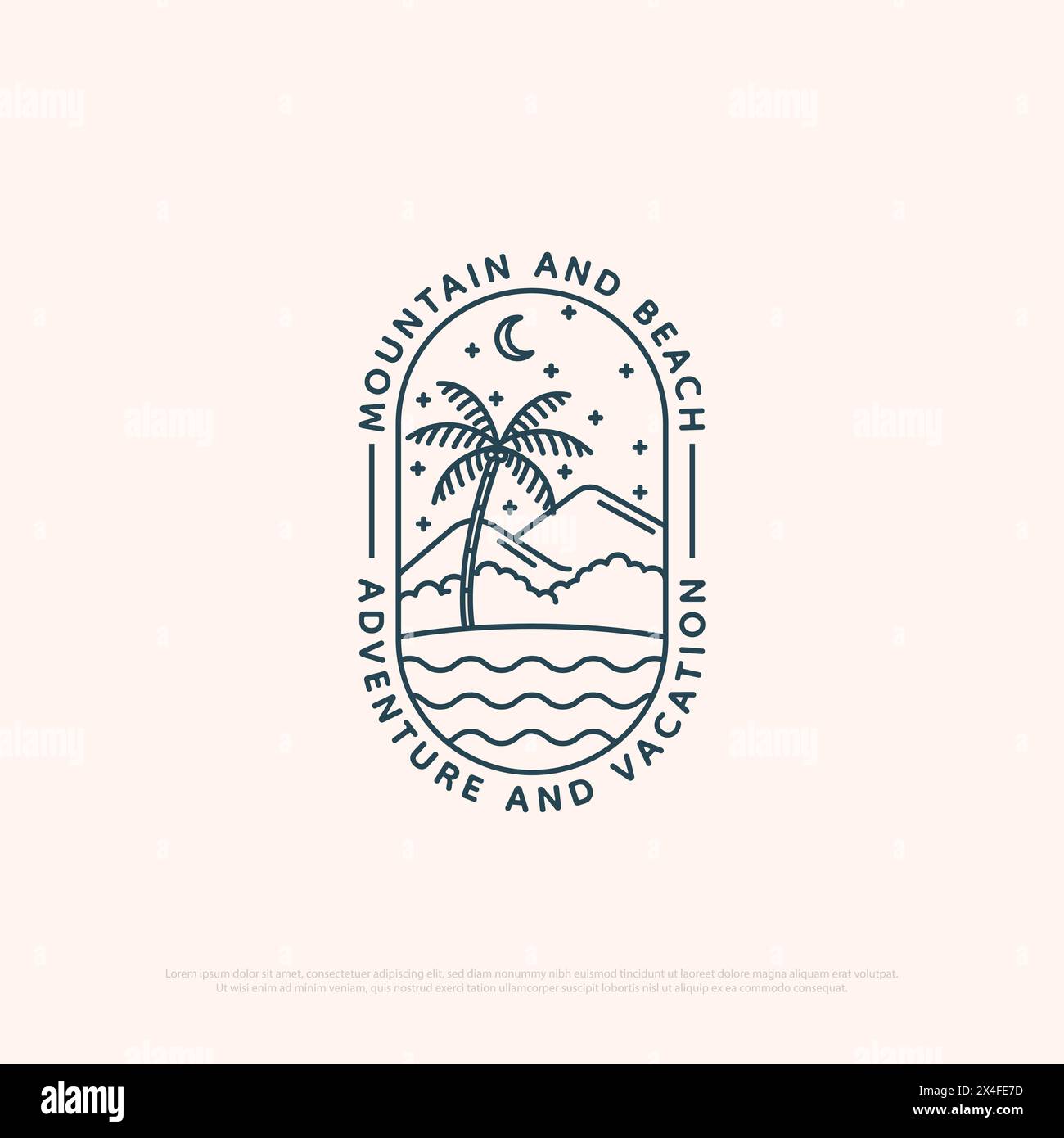 Mountain and beach vacation logo design with line art simple vector ...