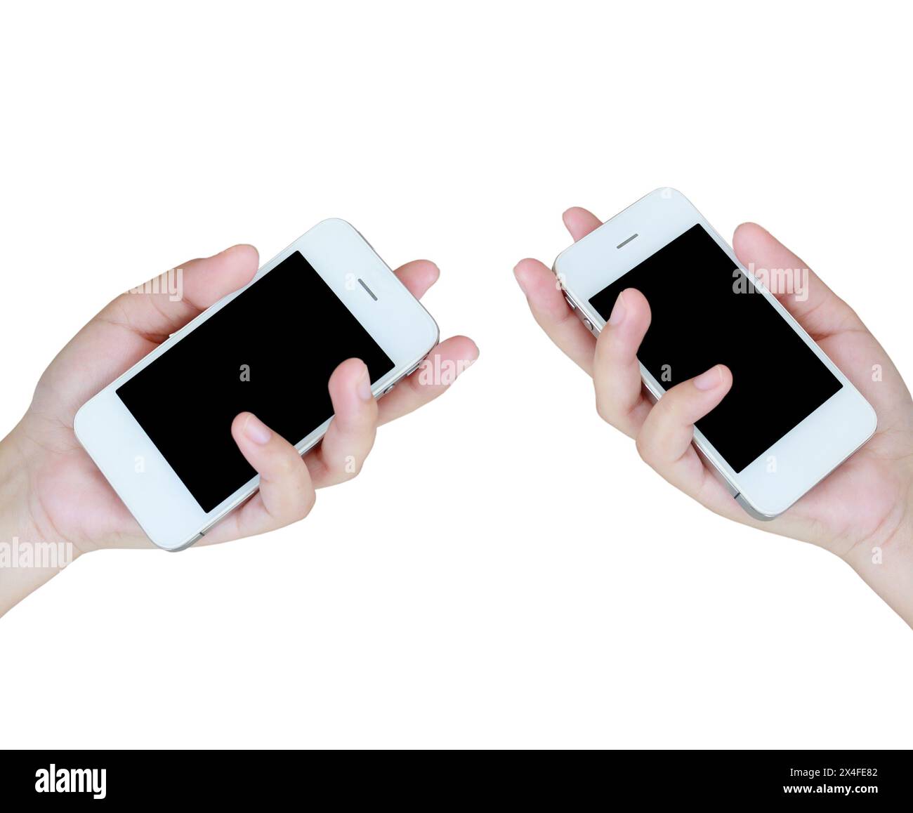 asian female hand holding mobile smartphone isolated on white ...