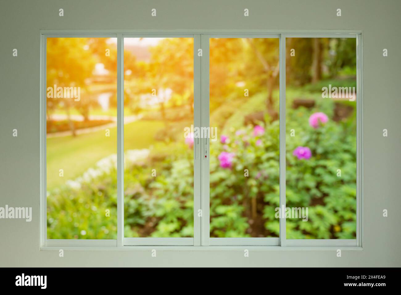 green garden view through the window Stock Photo - Alamy
