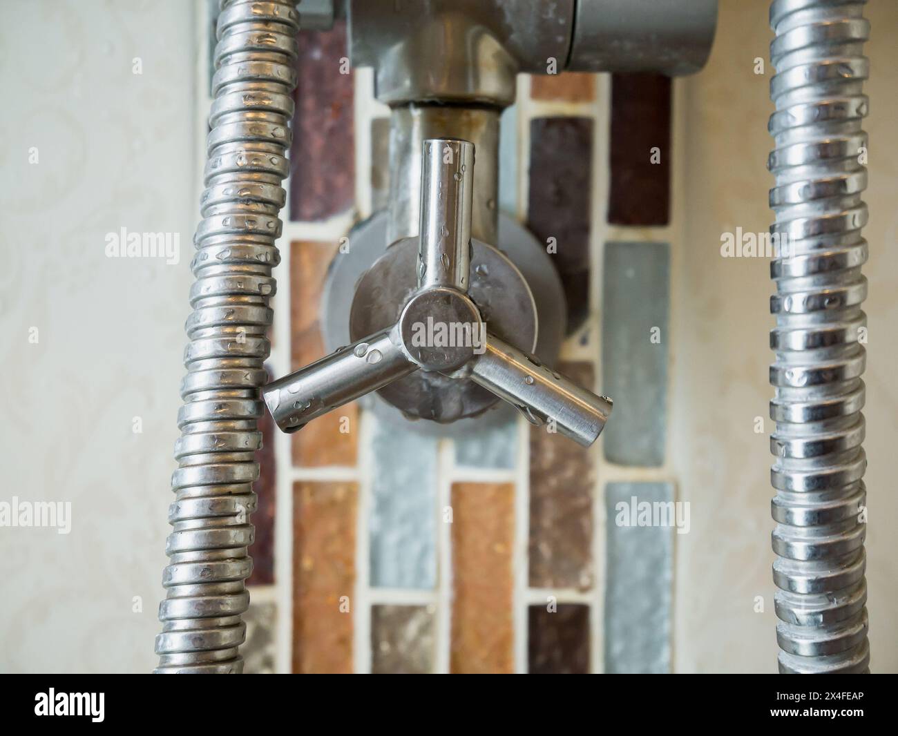 shower valve handle in shower room Stock Photo - Alamy