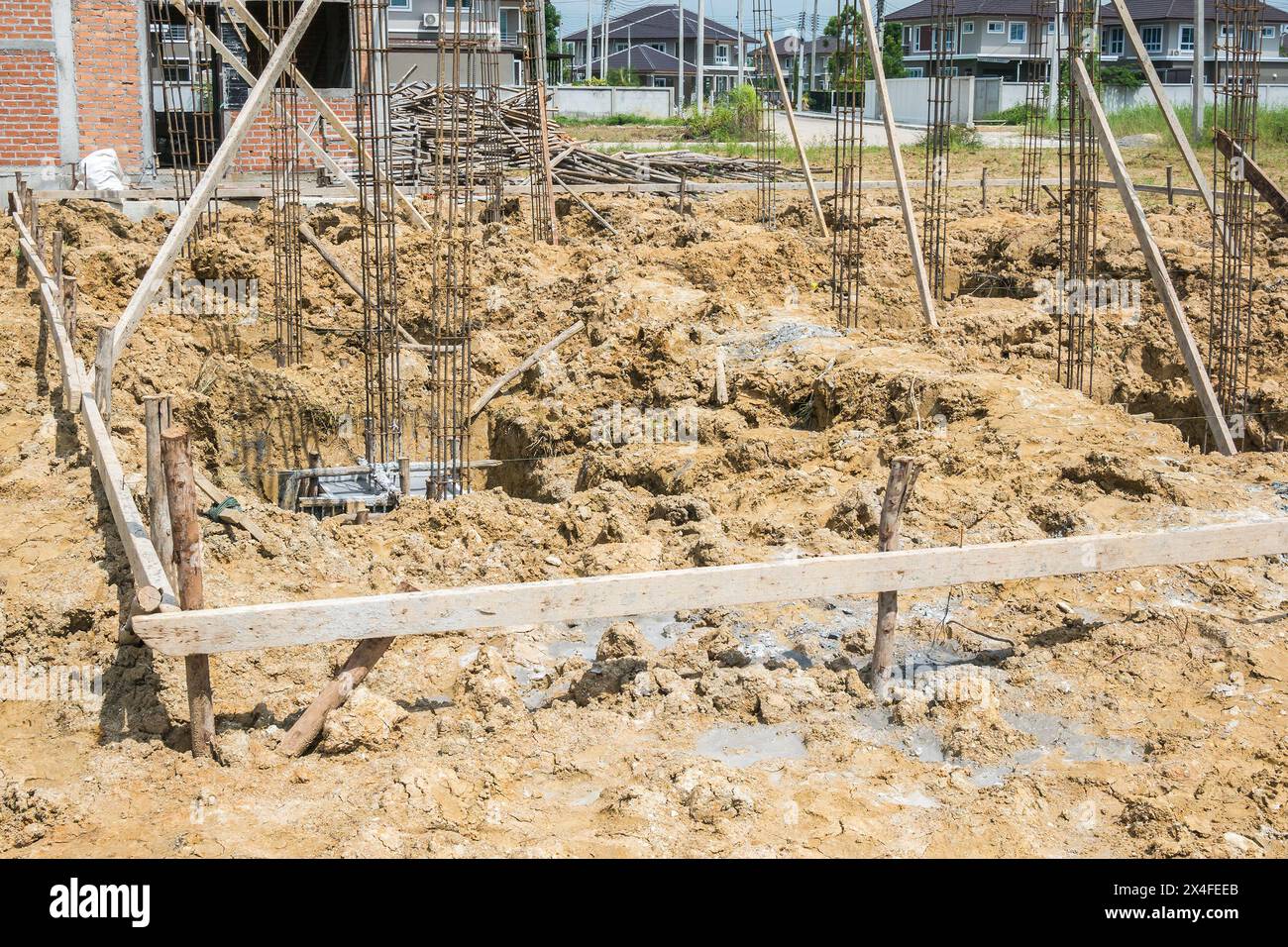 New House building construction site with rebar steel to reinforced ...