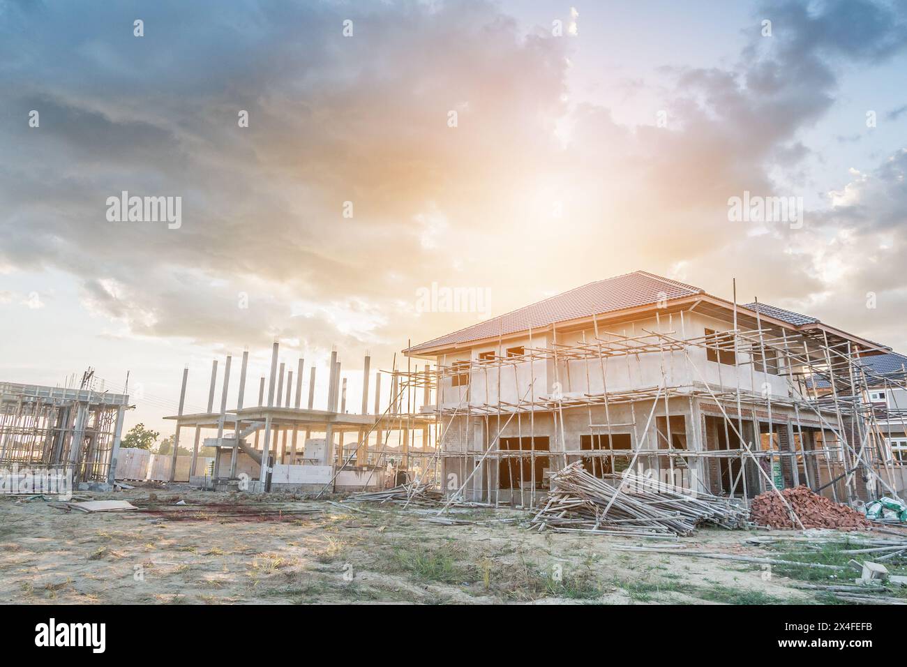 New House construction in building site Stock Photo - Alamy