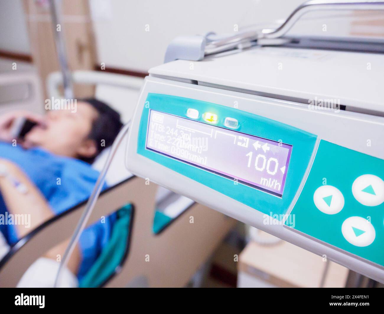 Woman patient lying down In Hospital Bed Stock Photo - Alamy
