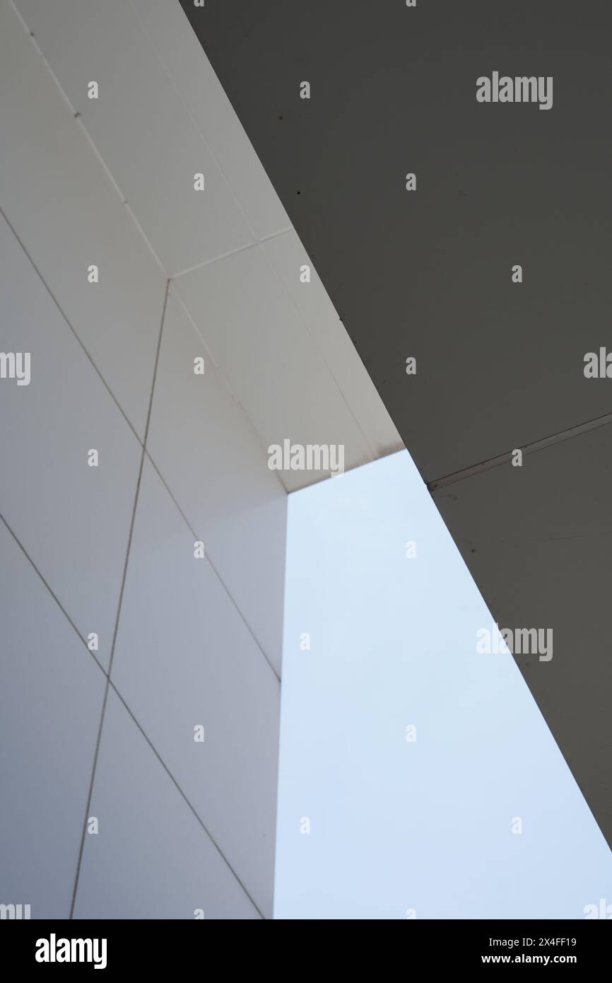 Abstract background of lines and planes of a building with dark light ...