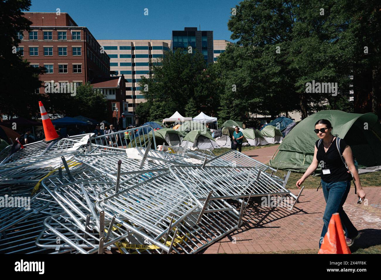 Barricades in the protest encampment went up on the campus at George ...