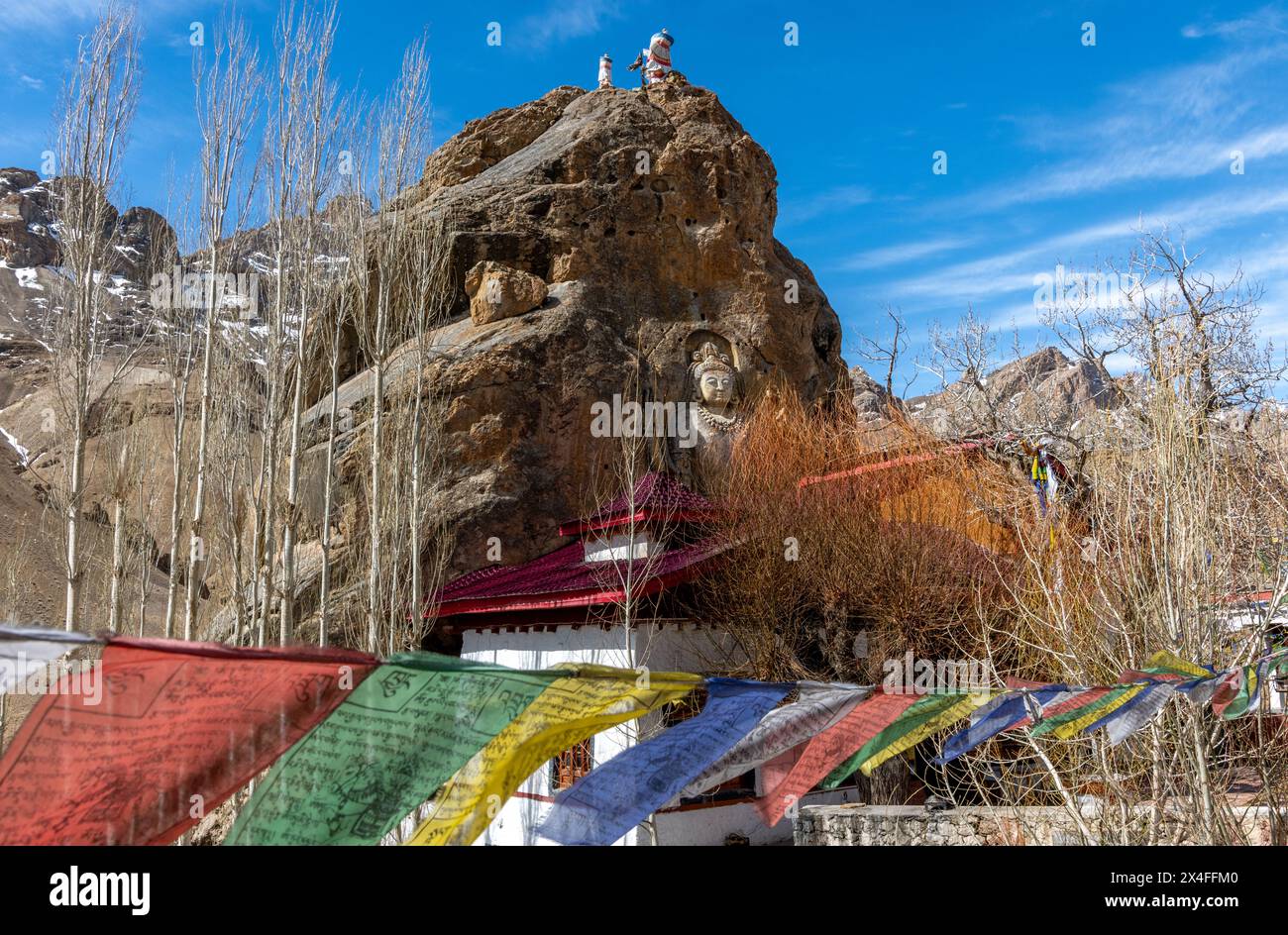 Large Buddha carved in stone in a hill at the Mulbekh Buddhist ...