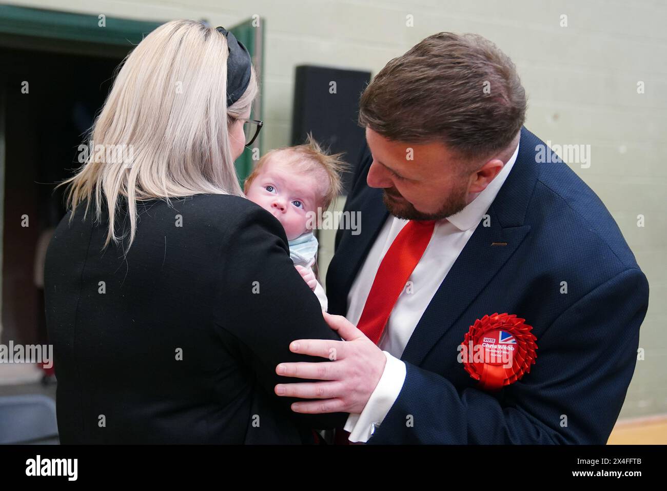 Labour candidate Chris Webb celebrates with his wife Portia and baby ...