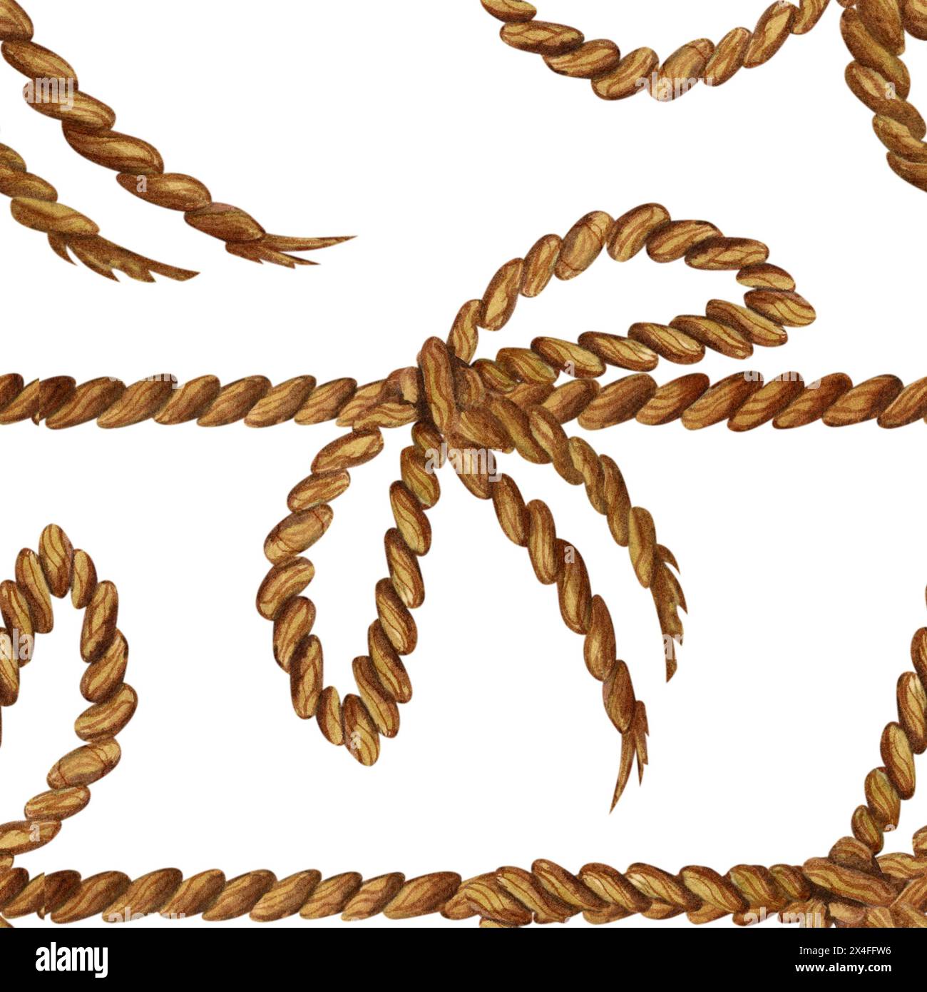 Seamless pattern of brown rope with stripes and bows from an old ...