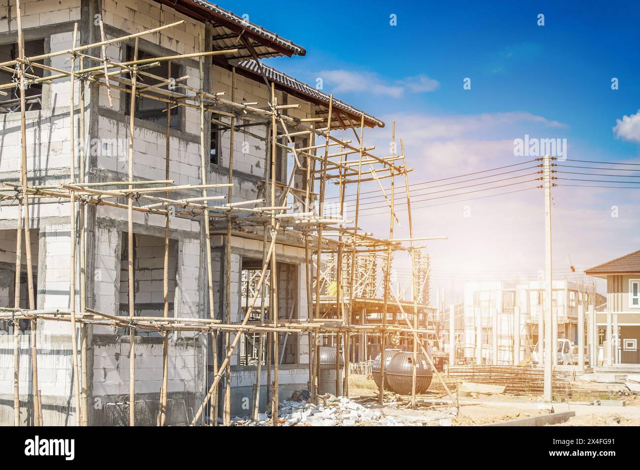 construction residential new house in progress at building site Stock ...