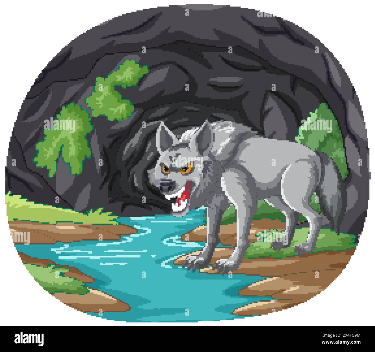 Illustration of a gray wolf near a water stream Stock Vector Image ...