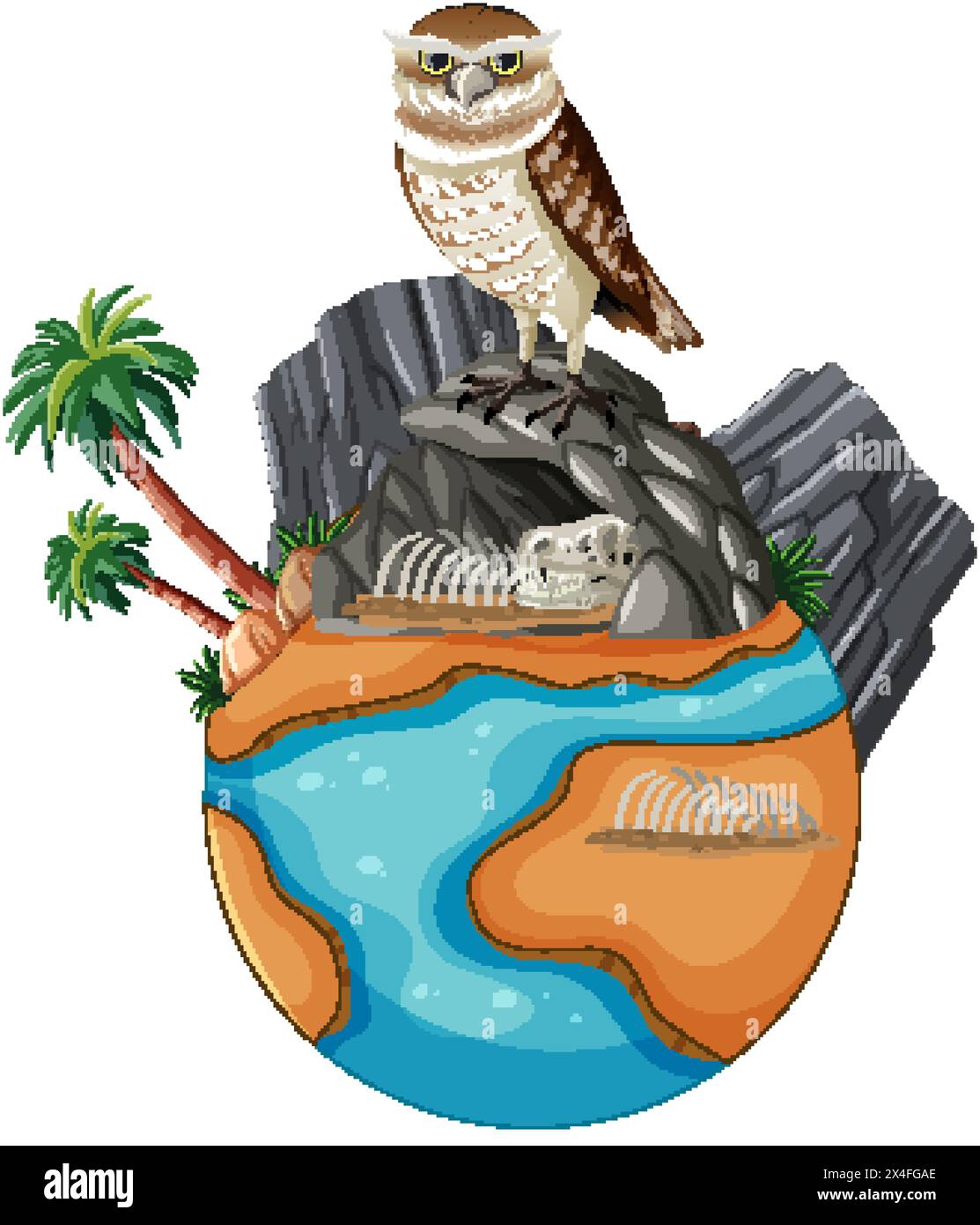 Illustration of an owl on a small, detailed Earth Stock Vector Image ...