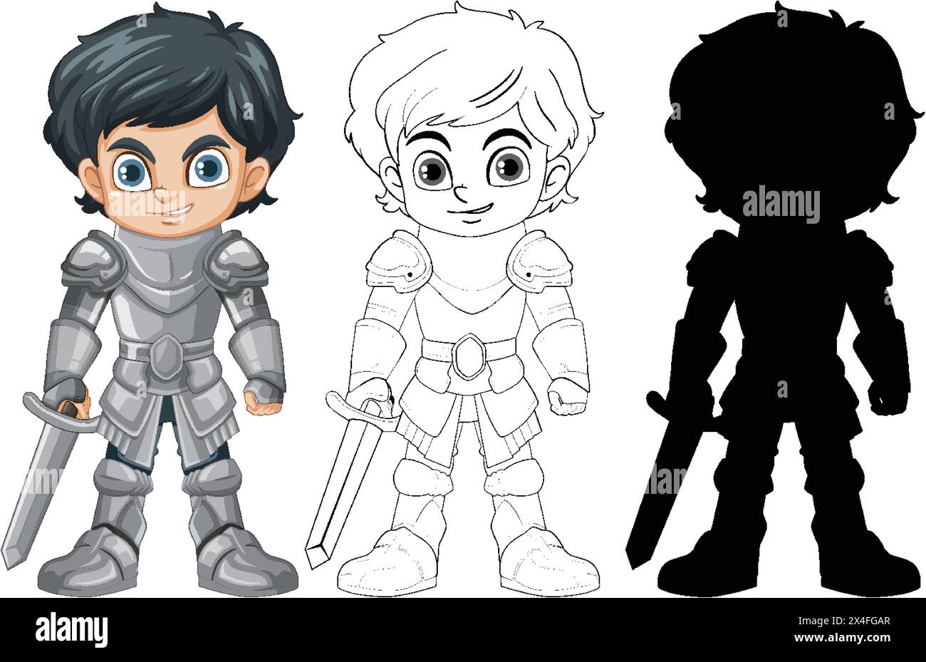Vector illustration of knight in three design stages Stock Vector Image ...
