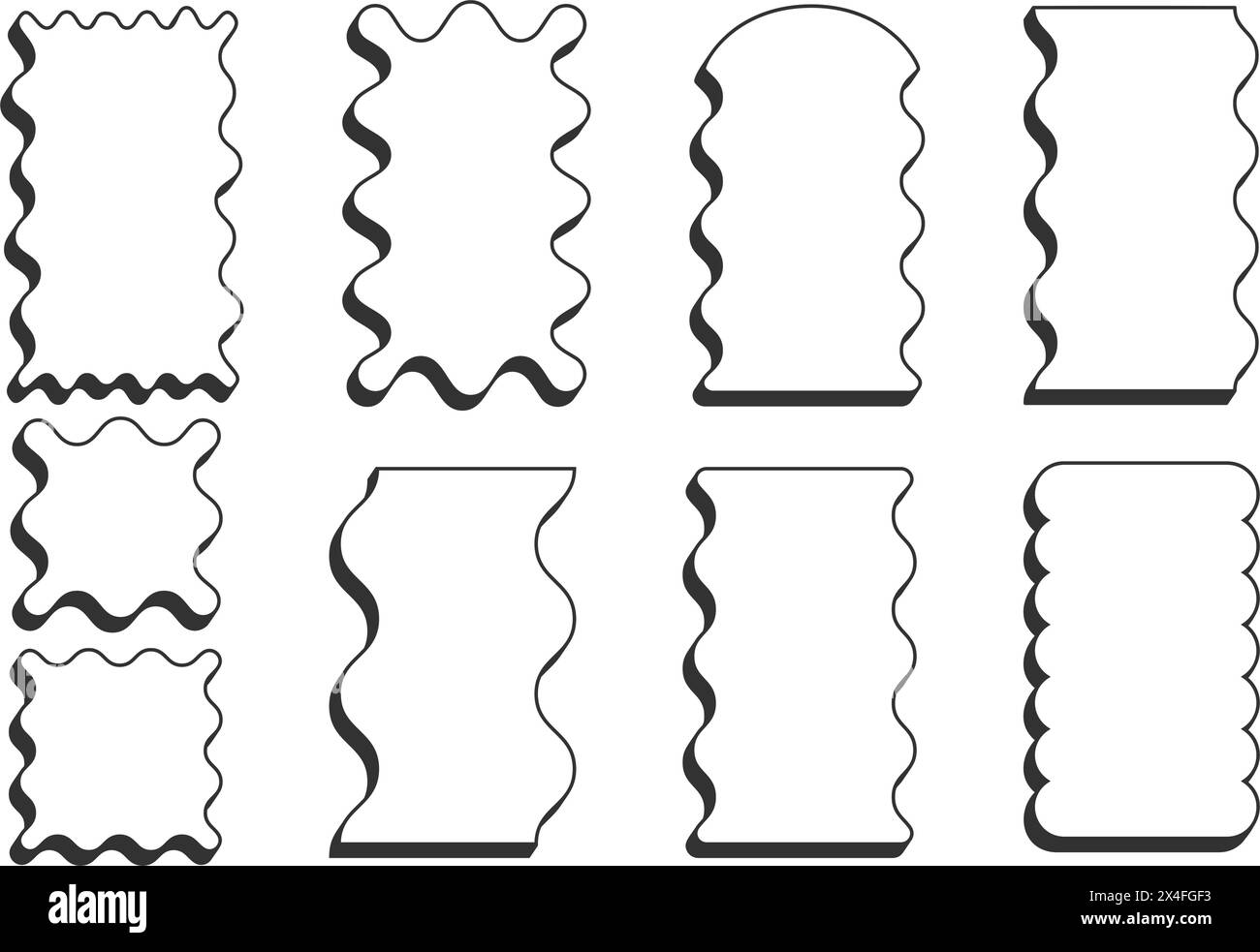 Wavy Border Frame Rectangle Scallop Edge Box Square Vector Shapes Squiggle Groovy Aesthetic