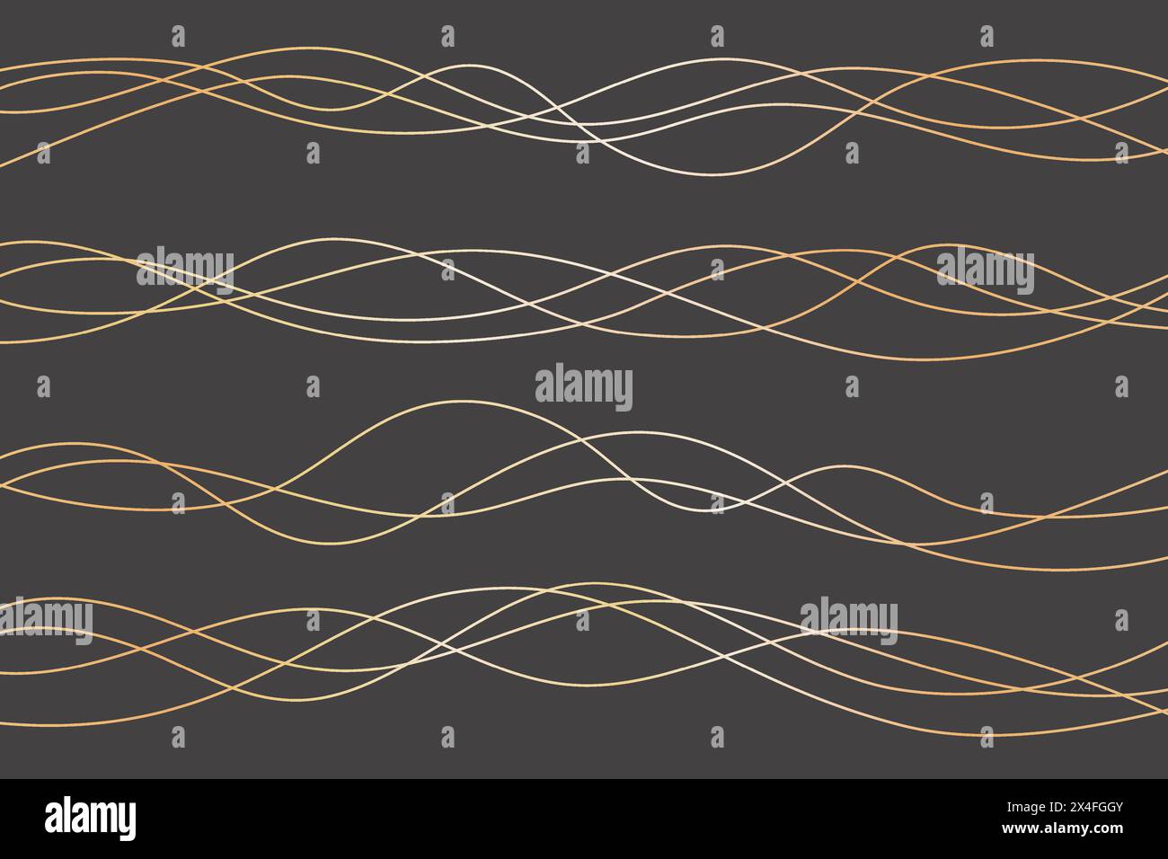 Wavy golden lines on black background. Curve vector ribbons. Abstract ...