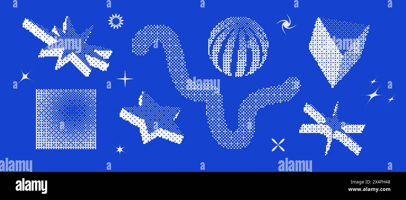 Bitmap pixelated shape set. Dither halftone geometric object collection ...