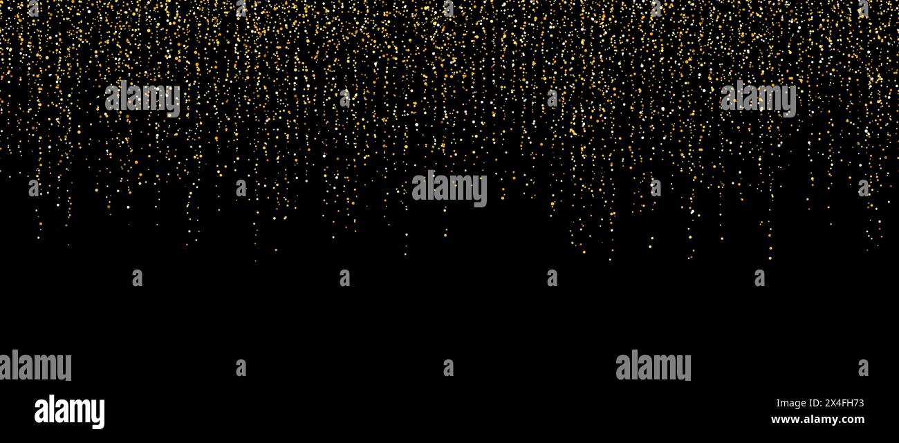 Gold confetti garland on dark background. Falling golden glitter and ...