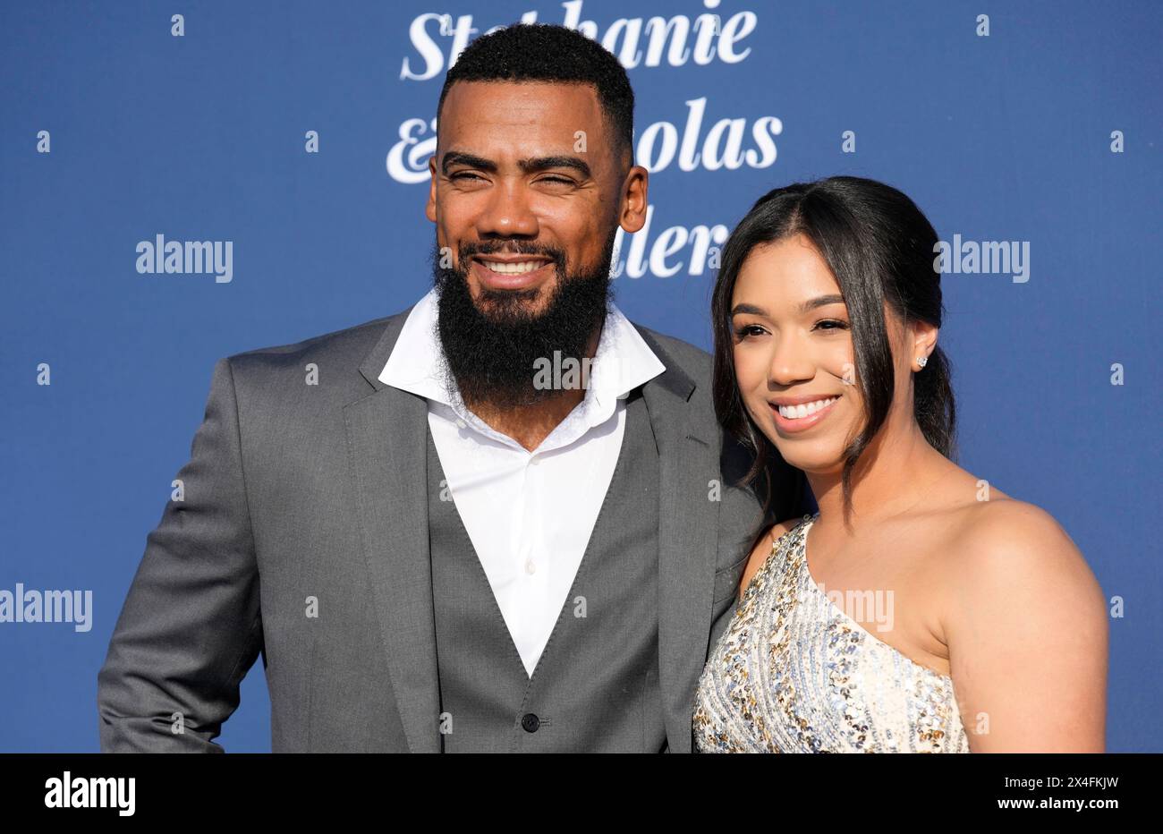 Los Angeles Dodgers' Teoscar Hernandez and his wife Jennifer pose ...