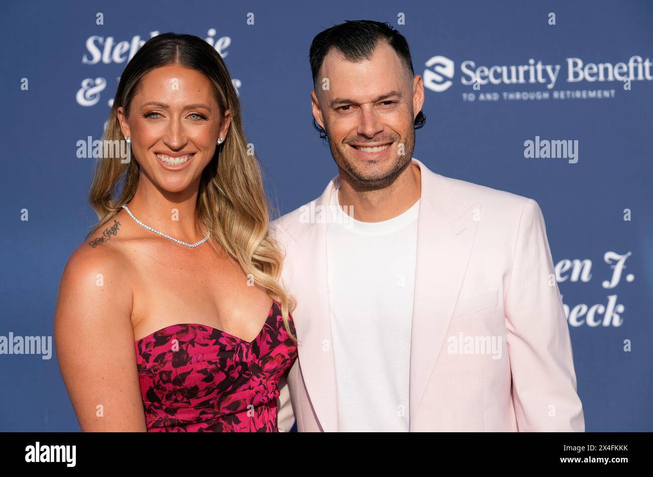Los Angeles Dodgers' Joe Kelly and his wife Ashley pose together at the ...