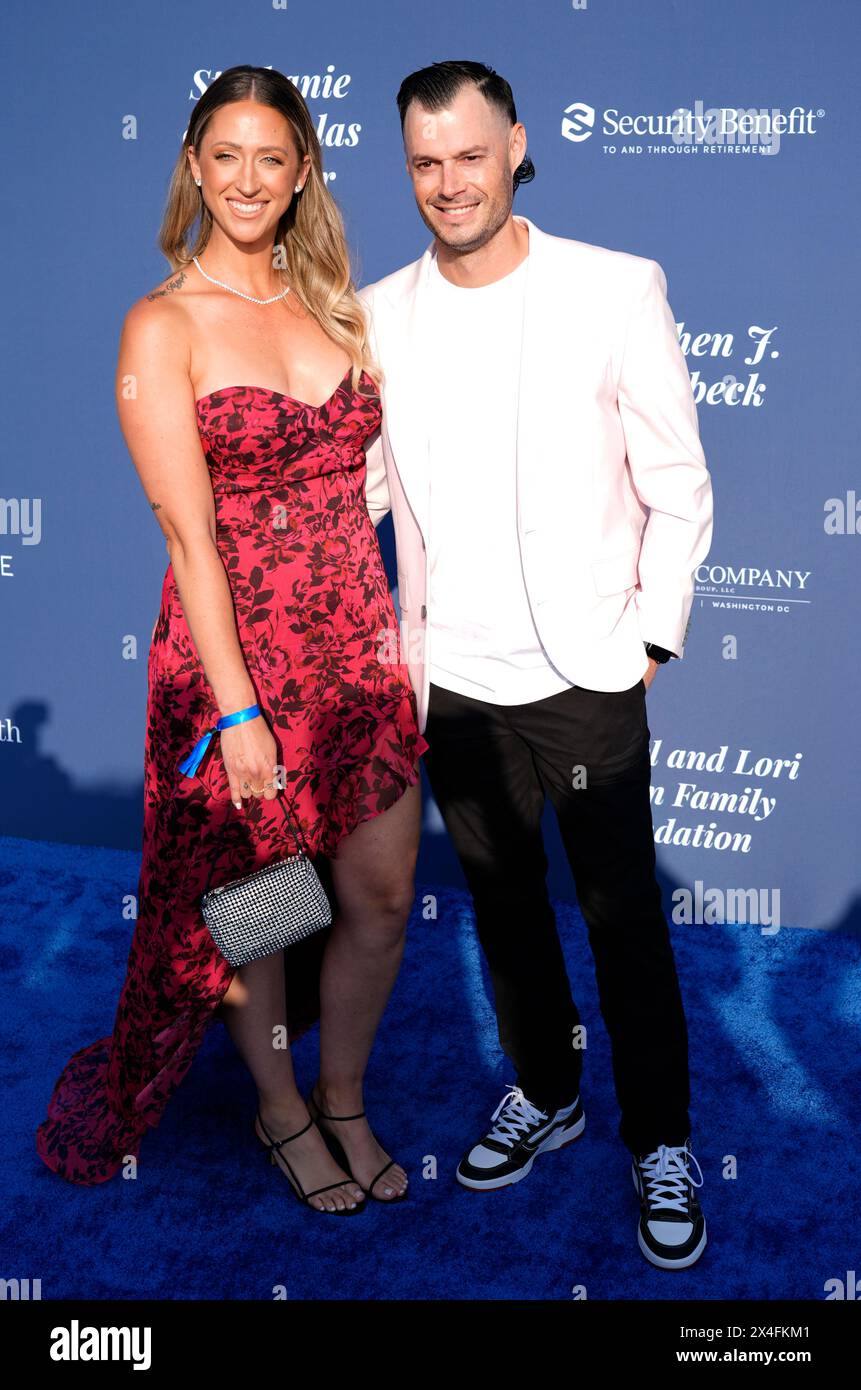 Los Angeles Dodgers' Joe Kelly and his wife Ashley pose together at the ...