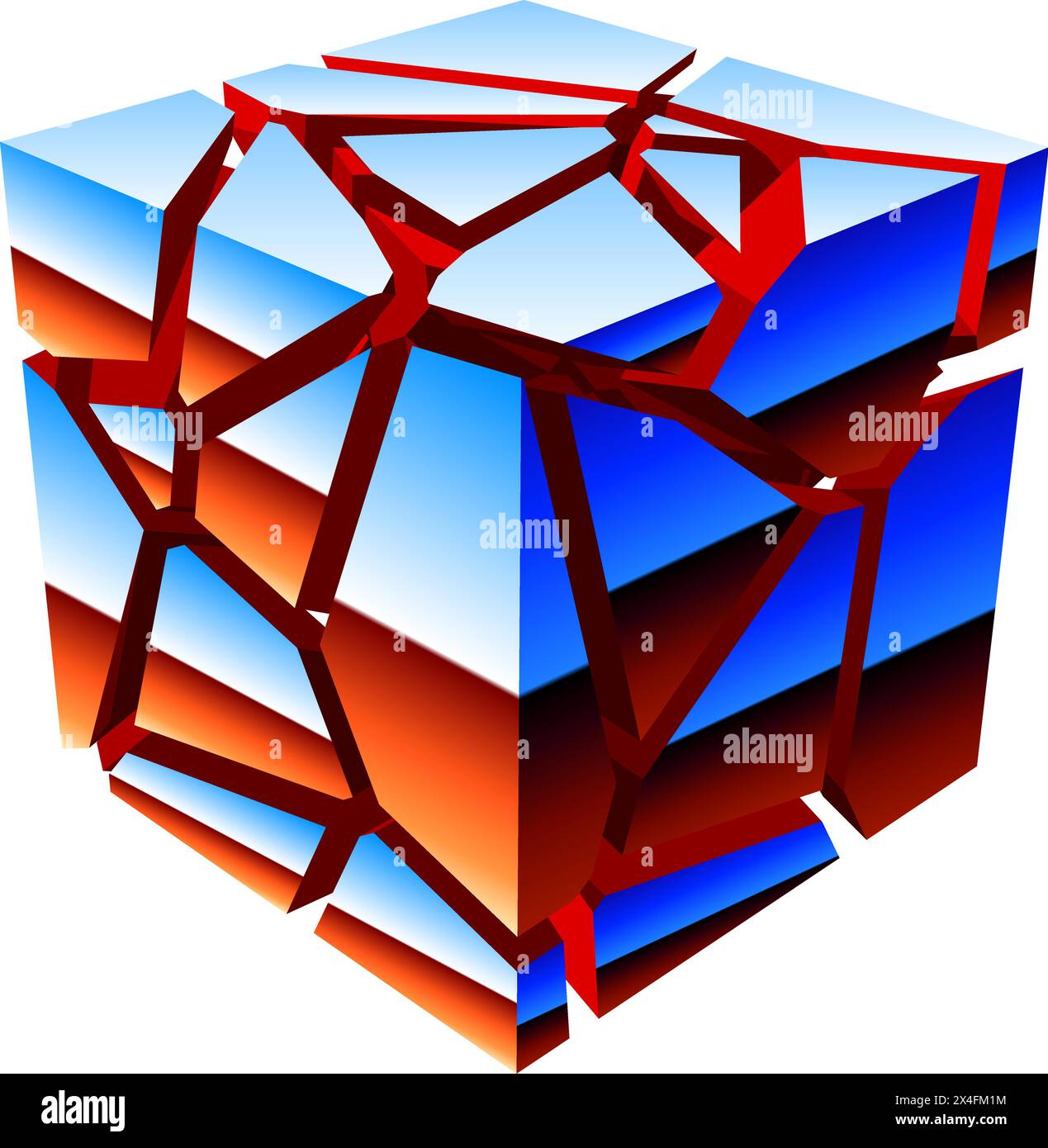 Abstract chrome cube with 80s styled reflection. Exploded 80s chrome ...
