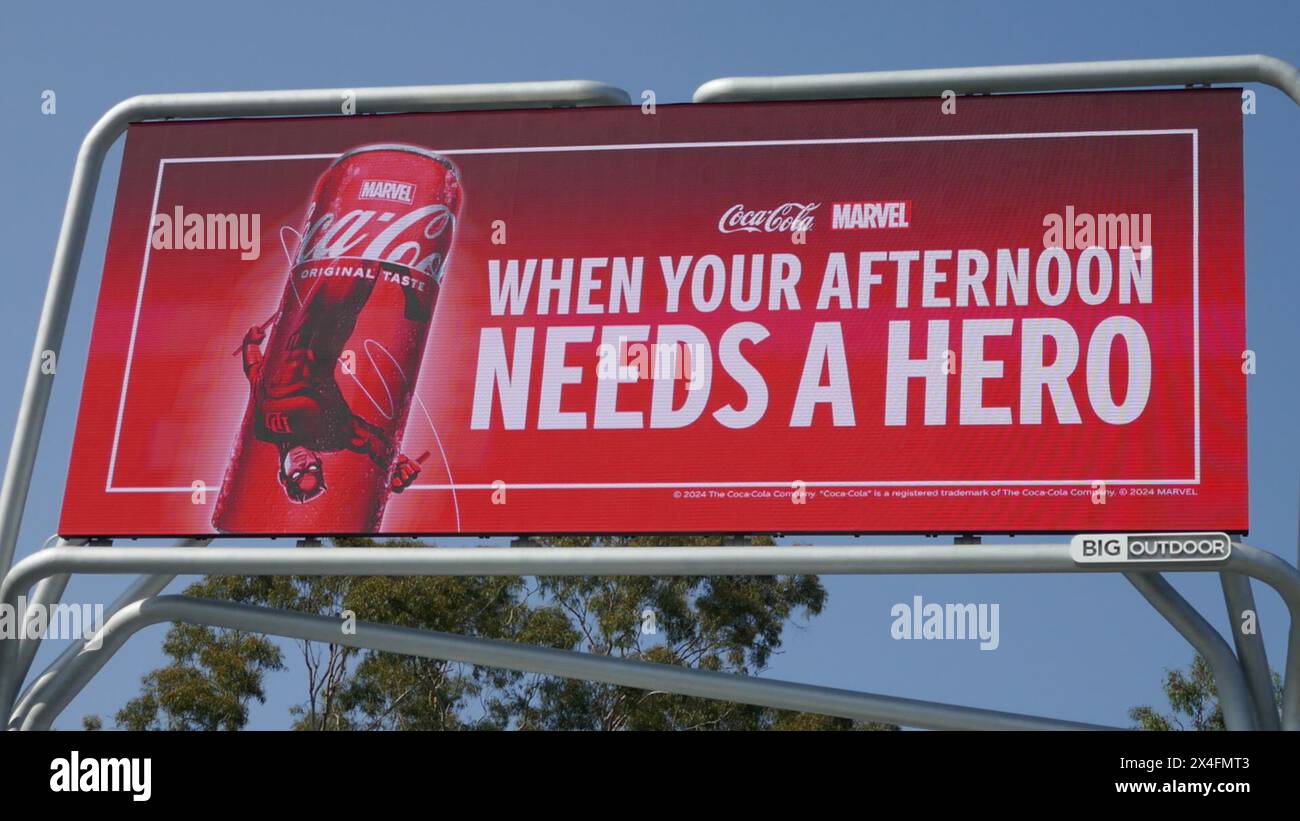 Los Angeles, California, USA 2nd May 2024 Marvel Coca Cola Billboard on ...