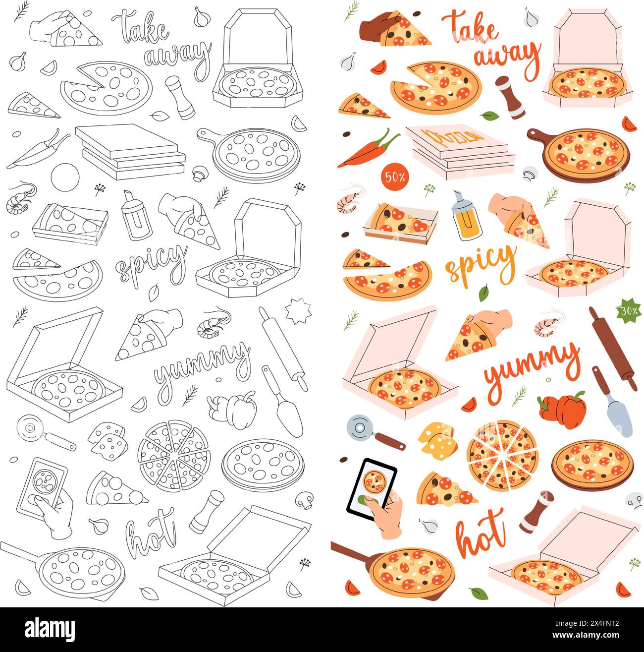 Traditional pizza set. Fresh italian fast food. Restaurant cafe menu ...