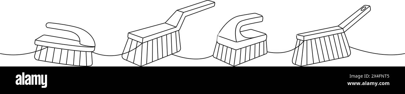 Cleaning Brushes One Line Continuous Drawing Housekeeping Tools
