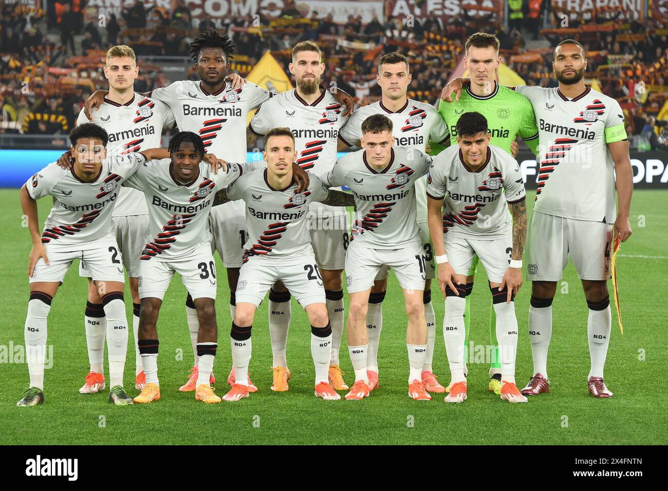 Rome, Italy. 02nd May, 2024. Bayer Leverkusen team players pose for a ...