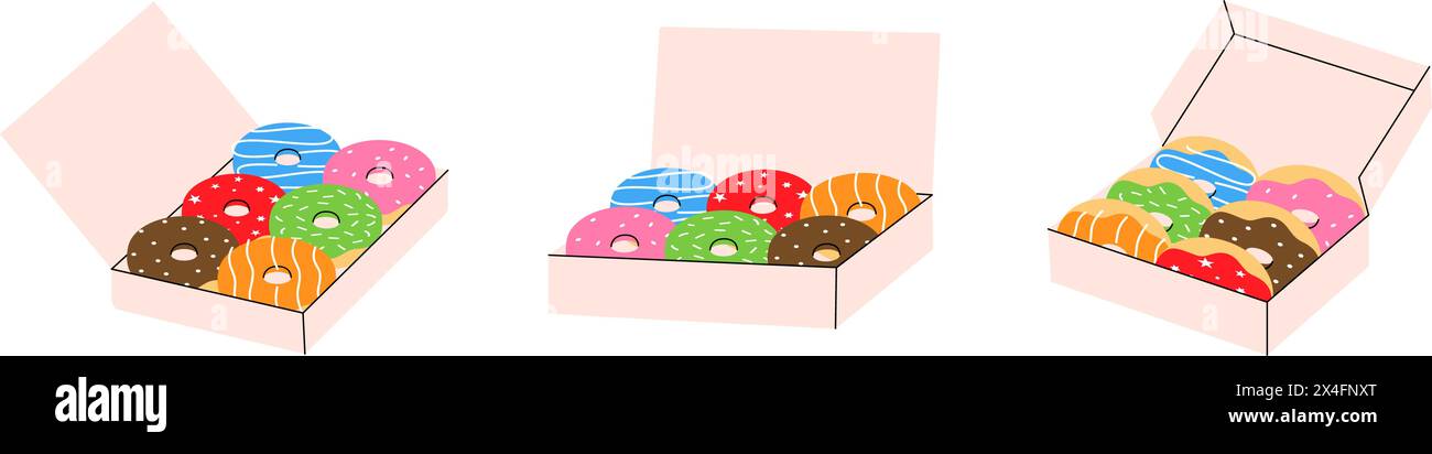 Box donuts. Bakery sweet pastry food. Vector illustration Stock Vector ...