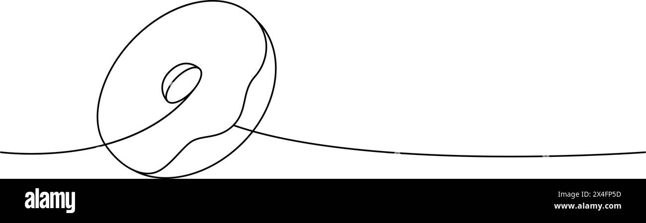 Take away donut one line continuous drawing. Bakery sweet pastry food ...