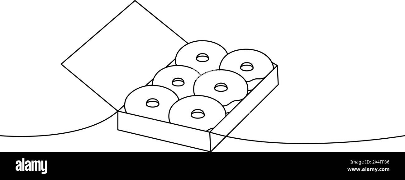 Take away donuts one line continuous drawing. Bakery sweet pastry food ...