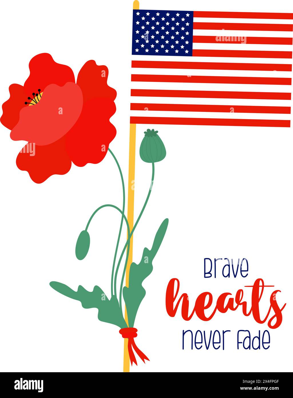 Memorial Day. American flag with red poppy flower and patriotic holiday ...