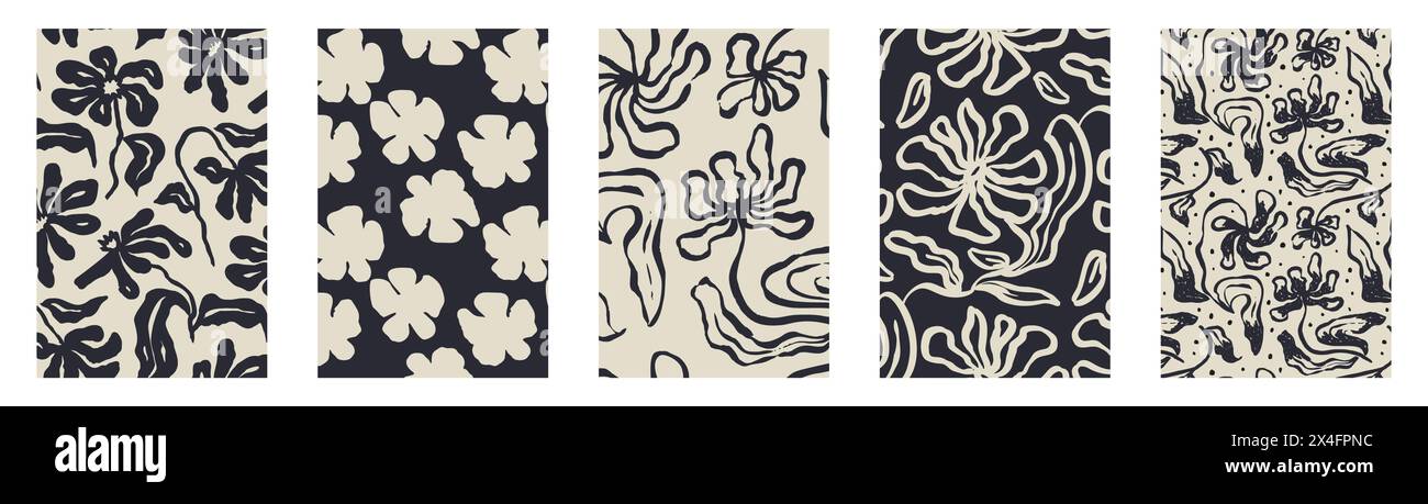 Set of 5 abstract minimalist cards with ink blooms Stock Vector Image ...
