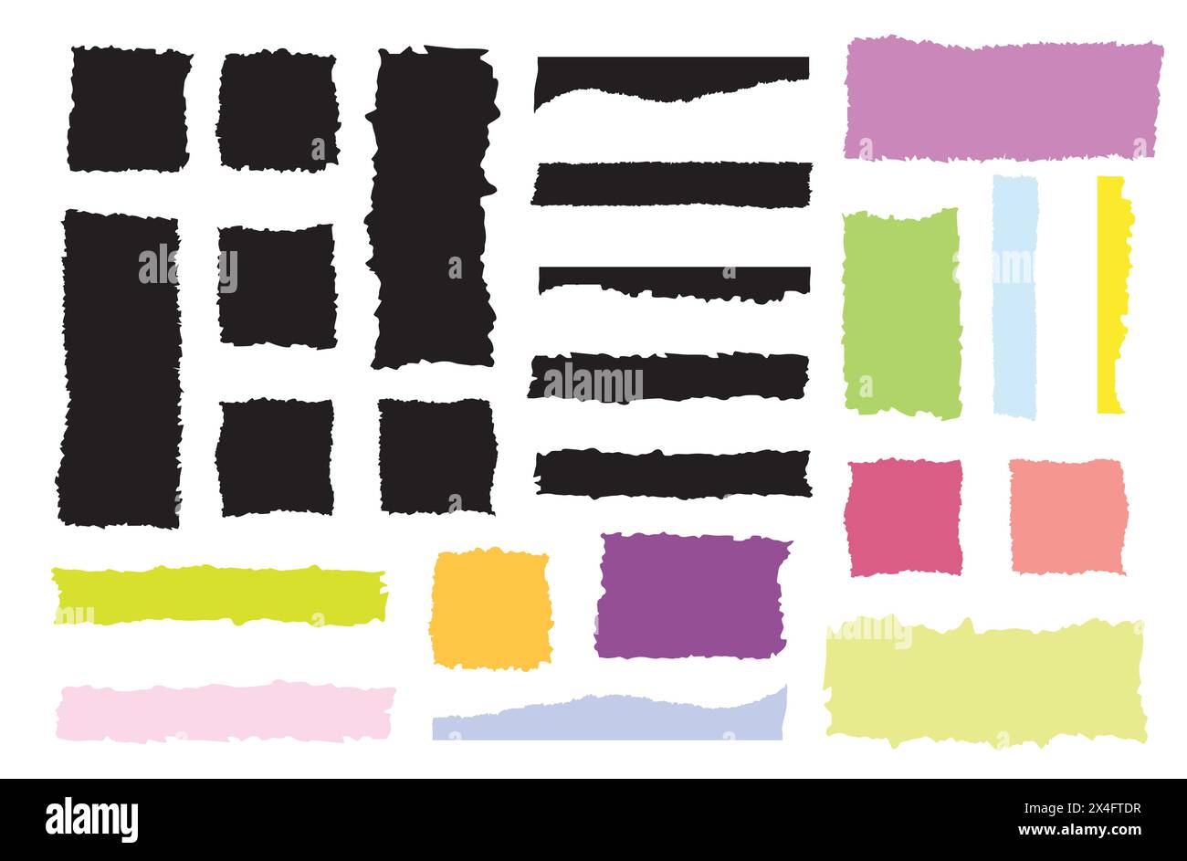 Jagged torn paper set. Black shape ripper and strip. Texture grunge ...