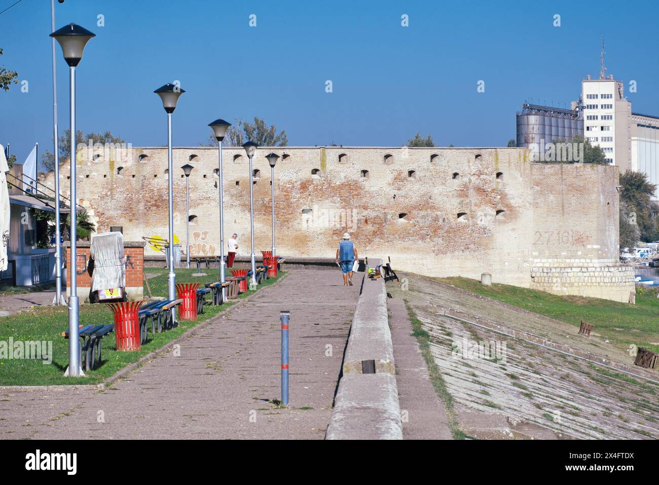 wall of Sabac Fortress along promenade of River Saba, northern Serbia ...